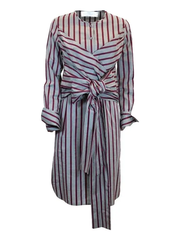 Victoria Beckham Striped Tie Detailed Wrap Skirt - Gray