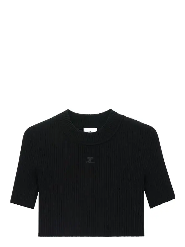 COURREGES Rib-knit Mock Neck Cropped Top - Black