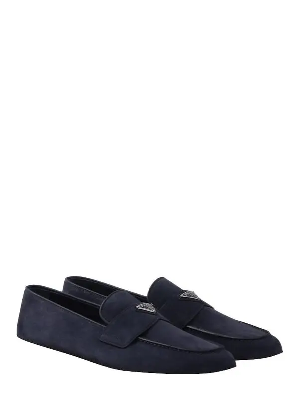 Prada Round Toe Loafers With Logo Detail - Blue