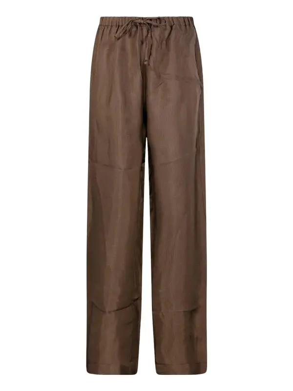 RÓHE Plaid Drawstring Casual Pants - Brown Mini Check