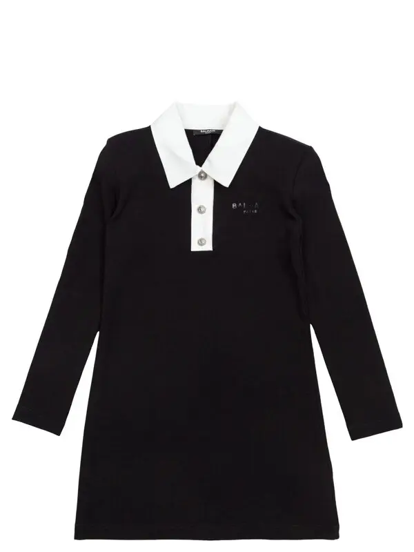 Balmain Long-sleeved Dress With Lapels And Logo Detail - Black