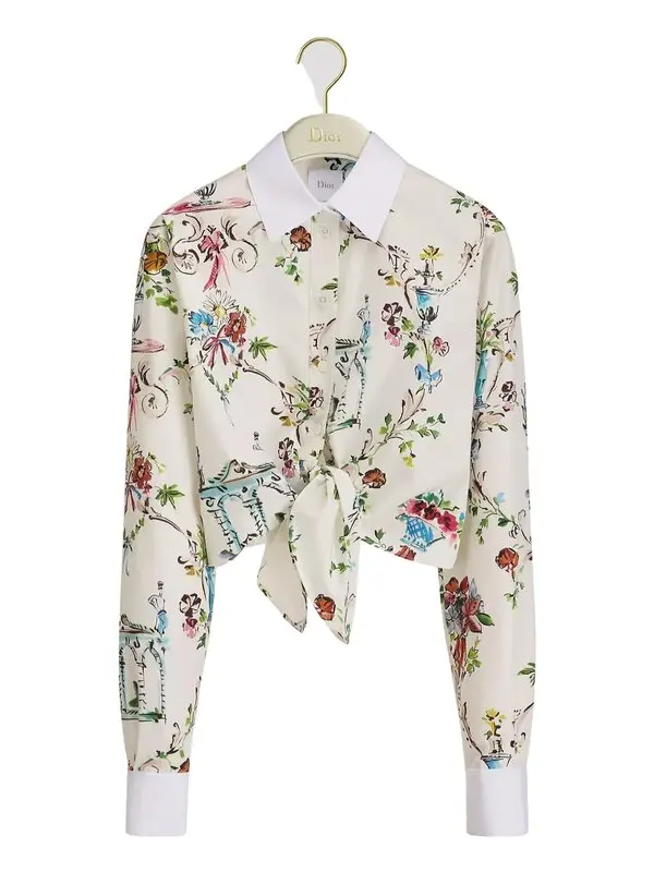 Dior Embroidered Cropped Blouse With Bow Detail - White