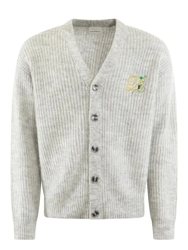 Drole De Monsieur Long-sleeved Knitted Cardigan - Grey
