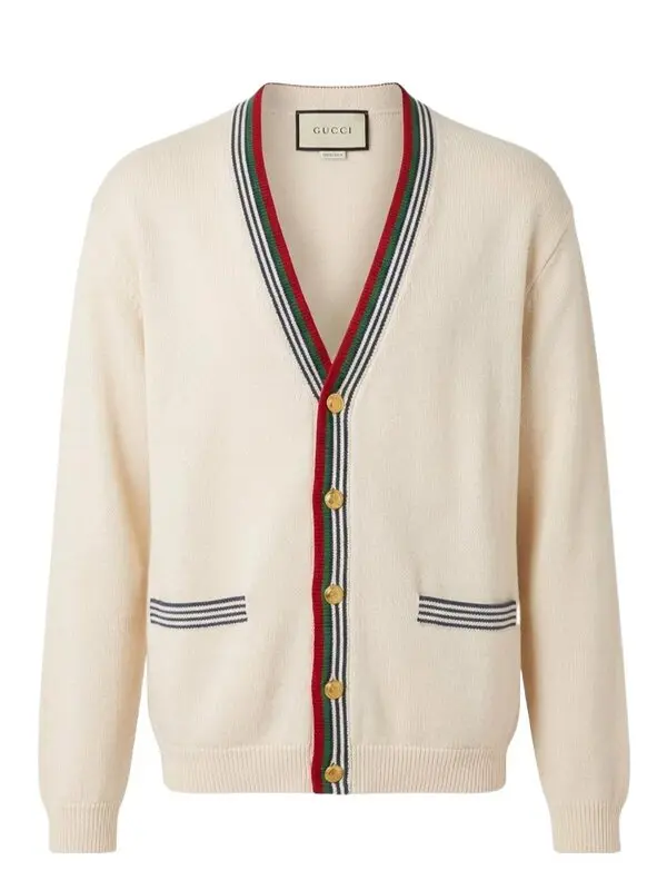 Gucci V-neck Cardigan With Striped Trim - Nude