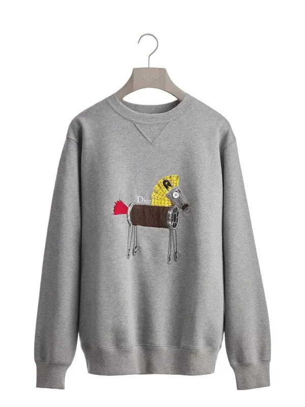 Dior Embroidered Horse Motif Sweatshirt - Grey