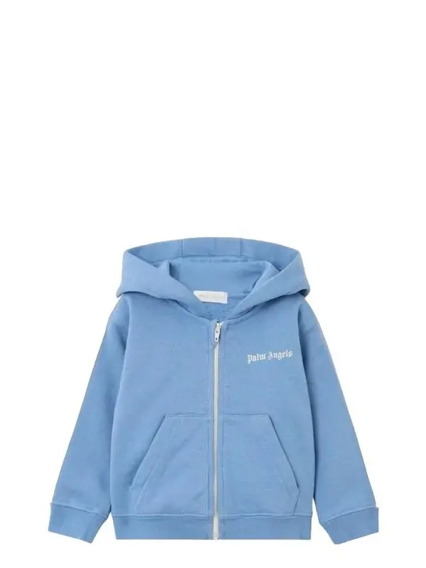 Palm Angels Zip Up Hoodie With Pockets - Light Blue