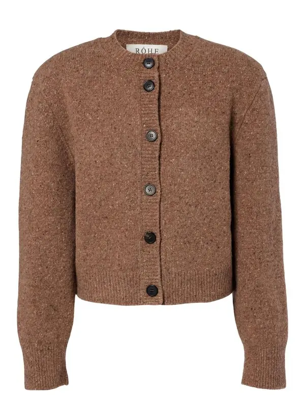 RÓHE Crew Neck Wool Cardigan - Brown