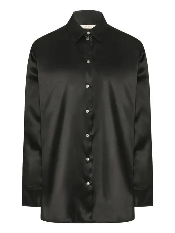 THE ROW Long Sleeve Silk Satin Shirt - Black