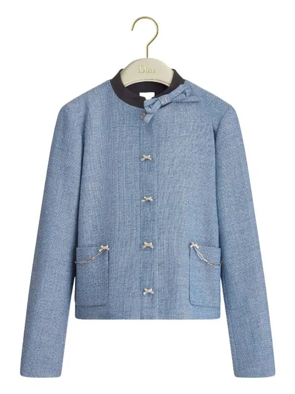 Dior Cropped Jacket With Bow Embellishments - Blue