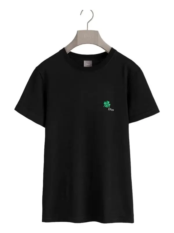Dior T-shirt With Clover Embroidery, Regular Fit - Black