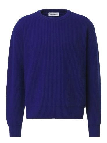 JIL SANDER Pure Wool Ribbed Crewneck Sweater - Blue