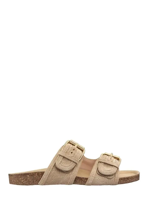 Dior Round Toe Buckled Flat Sandals - Beige
