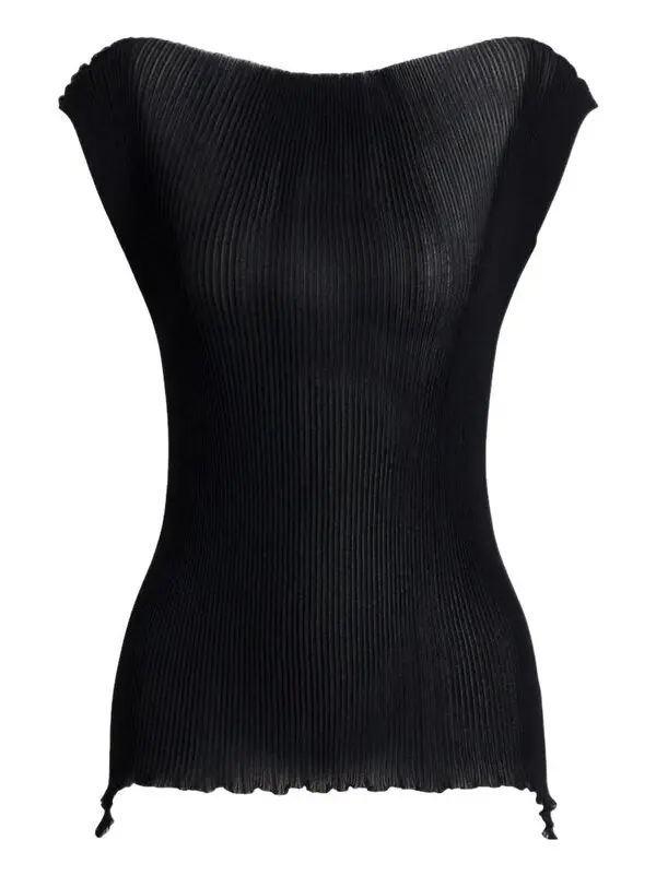 Alberta Ferretti Ribbed Knit Sleeveless Boatneck Top - Black