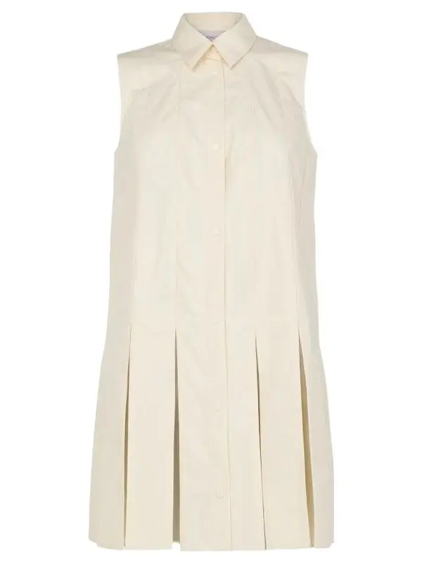 Moncler Sleeveless Collared Pleated Dress - White