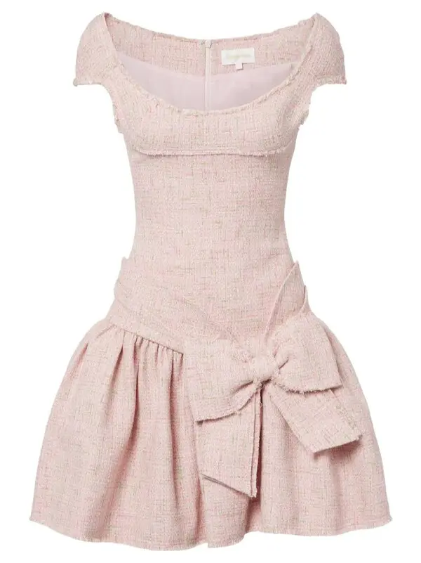 SHUSHU/TONG Distressed Tweed Mini Dress With Oversized Bow - No