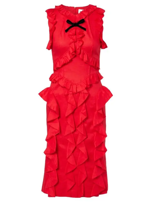SHUSHU/TONG Ruffled Midi Dress With Bow Detail - Red