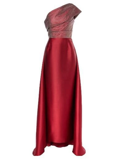 Solace Alba Embellished Draped Satin Gown - Red