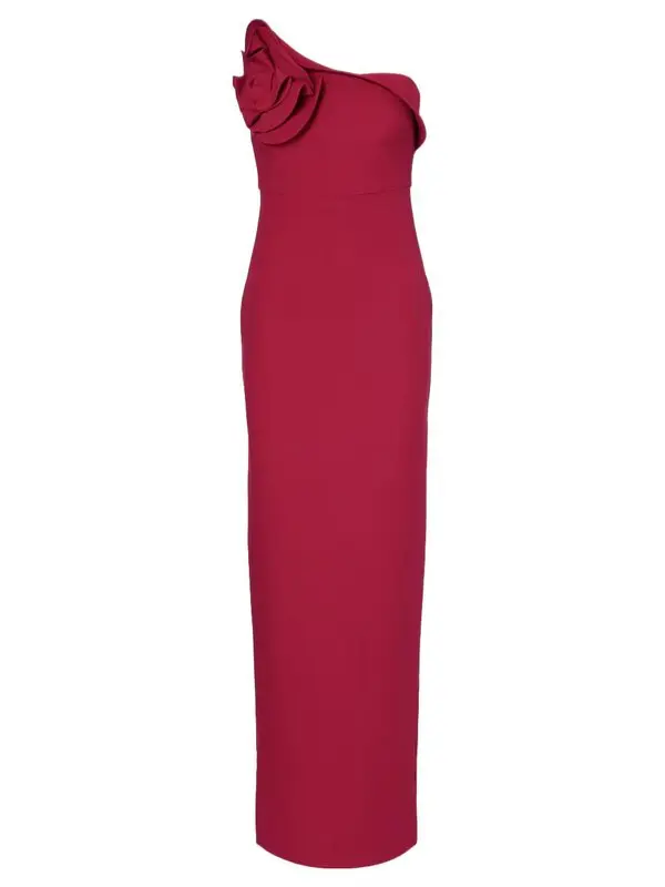 Roland Mouret One-shoulder Crêpe Maxi Dress With Floral Appliqu - Red