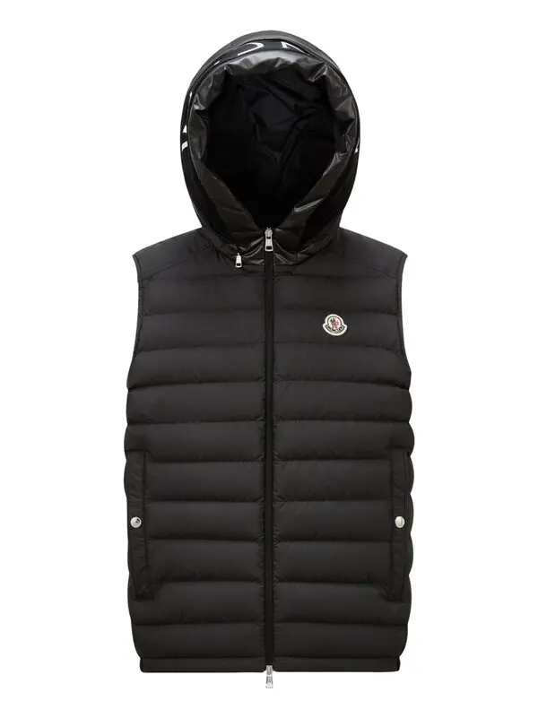Moncler Logo Patch Zip-up Padded Vest - Black