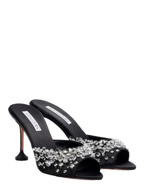 AQUAZZURA Embellished Satin Mules - Black