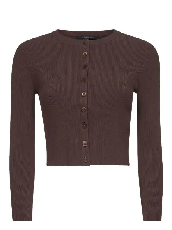 Max Mara Cropped Ribbed Knit Cardigan - Brown