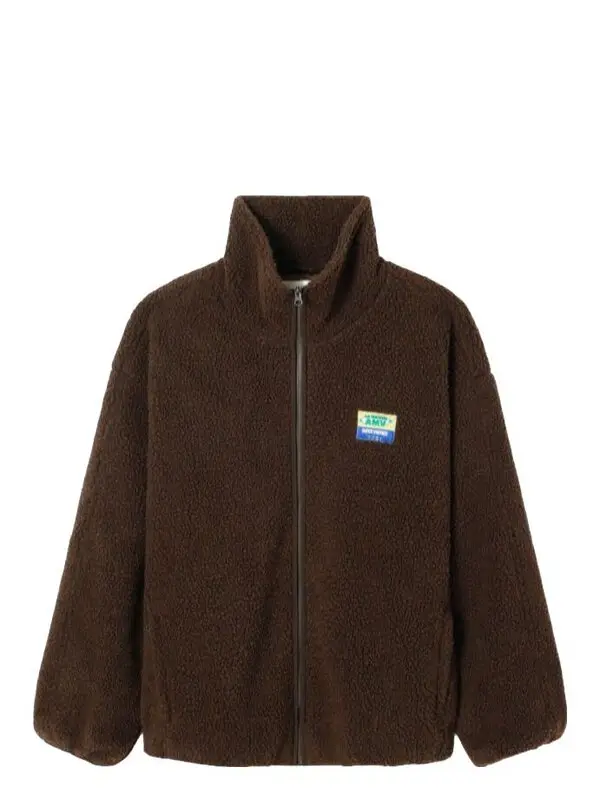 American Vintage High Neck Long Sleeve Fleece Jacket - Black