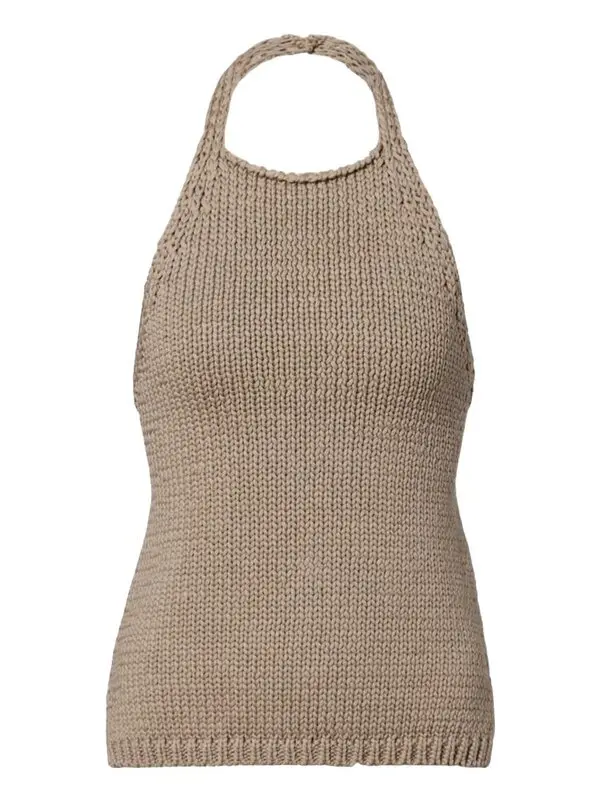 RÓHE Knitted Halterneck Cotton Top - Nude