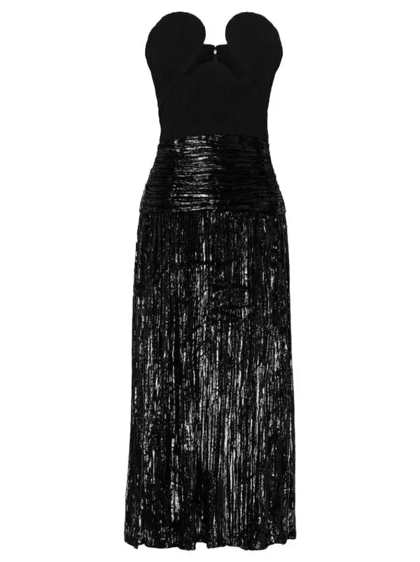 Saint Laurent Lurex Velvet Bustier Maxi Dress - Black