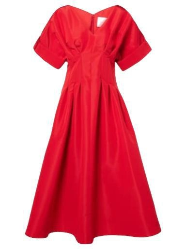 Carolina Herrera Gathered Silk Midi Dress - Red