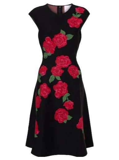 Carolina Herrera Floral Embroidered Midi Dress - Black