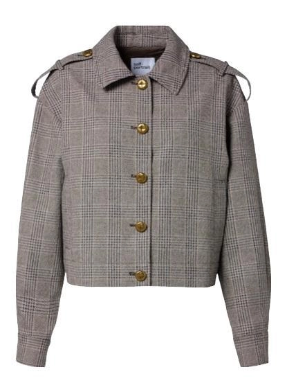 SELF-PORTRAIT Checked Cotton And Linen Jacket - Gray