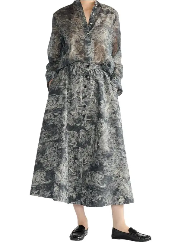 Dior Long Sleeve Graphic Print Blouse - Gray