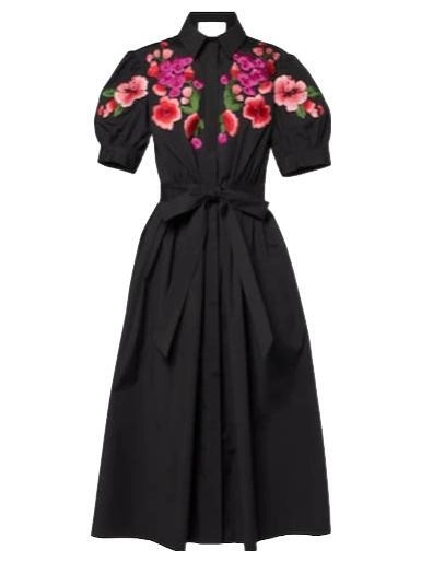 Carolina Herrera Embroidered Cotton-blend Shirt Dress - Black