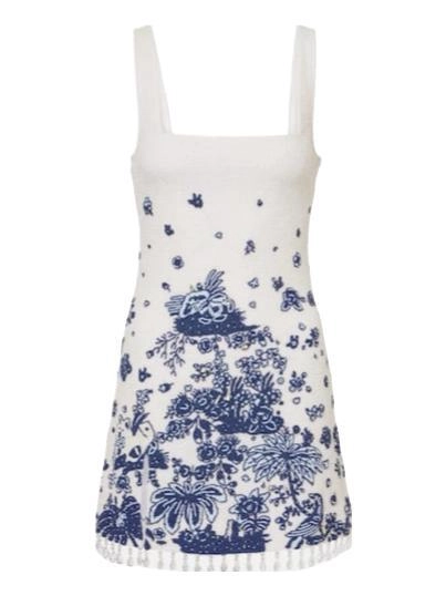 Staud Le Sable' Beaded Minidress With Tassel Hem - White