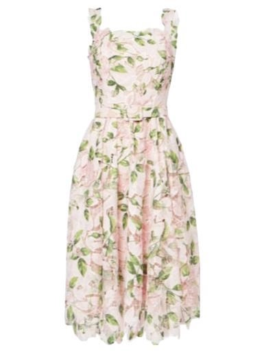 Oscar De La Renta Floral Guipure Lace Midi Dress - Nude
