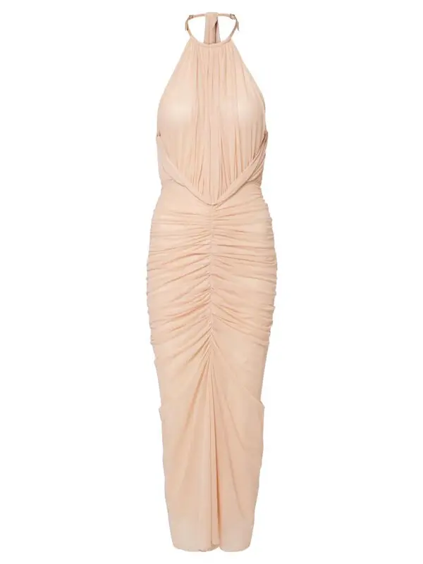 MUGLER Pleated Halterneck Gown - Nude