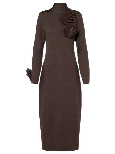 Oscar De La Renta Floral-appliqué Wool-blend Midi Dress - Black