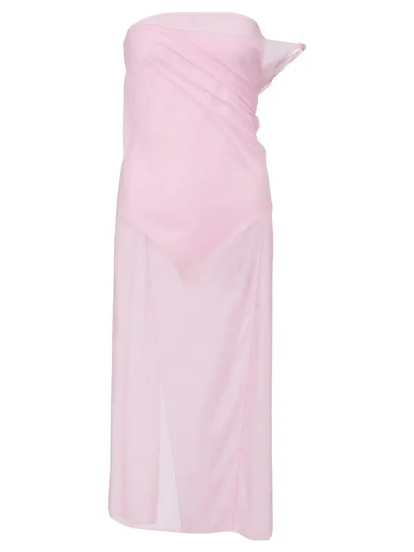 COURREGES Off-the-shoulder Draped Sheer Dress With Slits - Pink