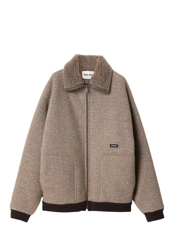 Miu Miu Zip-up Jacket With Logo Tag - Rope Ash