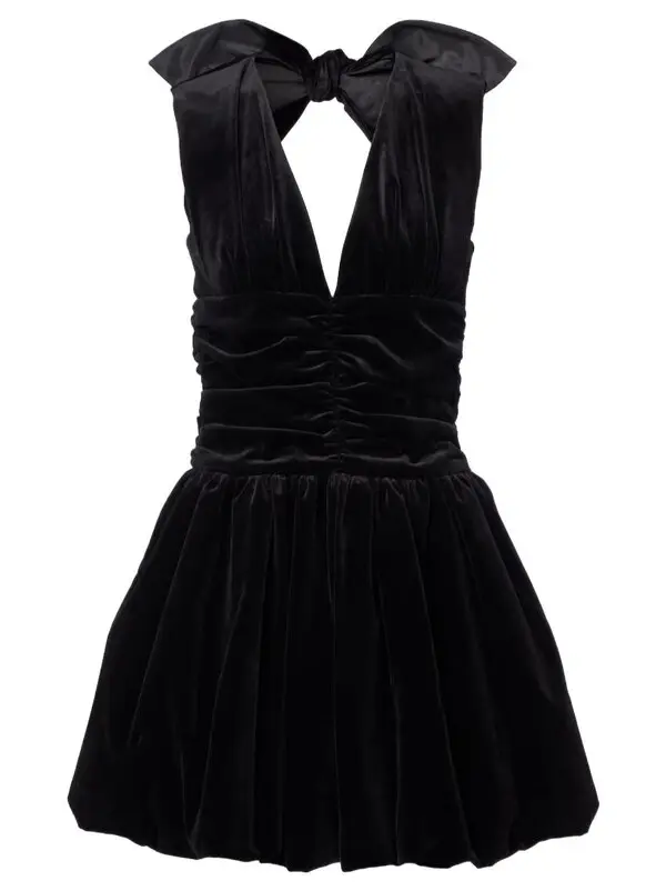 PATOU V-neck Ruched Mini Dress With Open Back - Black