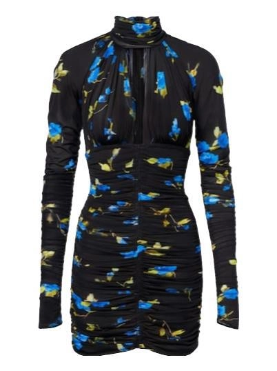 Blumarine Cutout Floral Jersey Minidress - Black