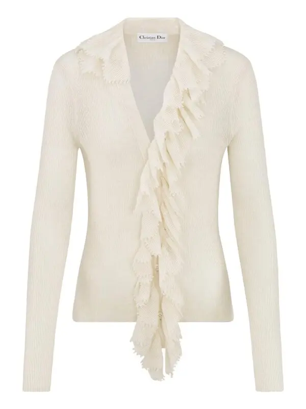 Dior Cardigan With Removable Ruched Collar - White