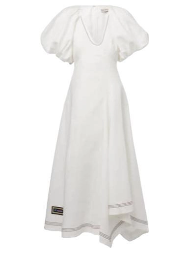 ALEMAIS Magnolia Embroidered Linen Midi Dress - White