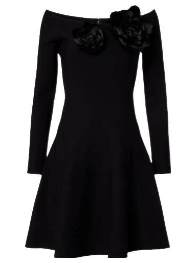 Oscar De La Renta Floral Appliqué Off-shoulder Mini Dress - Black