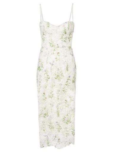 Monique Lhuillier Floral Lace Corset Midi Dress - White