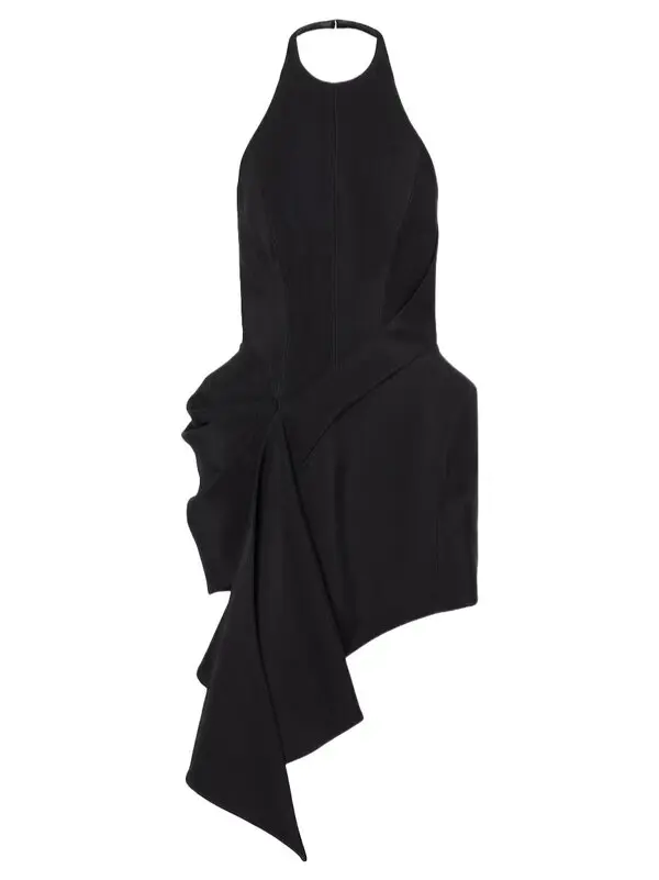 MUGLER Asymmetrical Ruffle Mini Dress - Black
