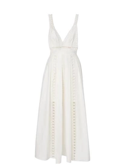 Elie Saab Embroidered Cotton-blend Midi Dress - White