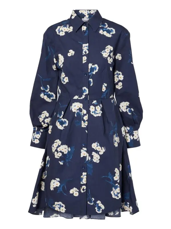 Erdem Cotton Shirt Dress With Floral Print - Blue