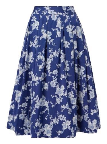 Carolina Herrera Floral Faille Midi Skirt - Blue