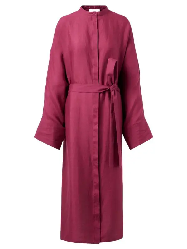 Gabriela Hearst Tilda Linen Belted Dress - Raspberry Color